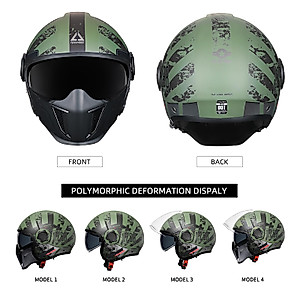 TRIANGLE Full Face Motorcycle Helmets,Off-Road Motocross Helmet for Men & Women,Dual Visor with Internal Tinted Sunshield,Open Face 3/4 Adult Racing Helmet DOT Approved(XXL)