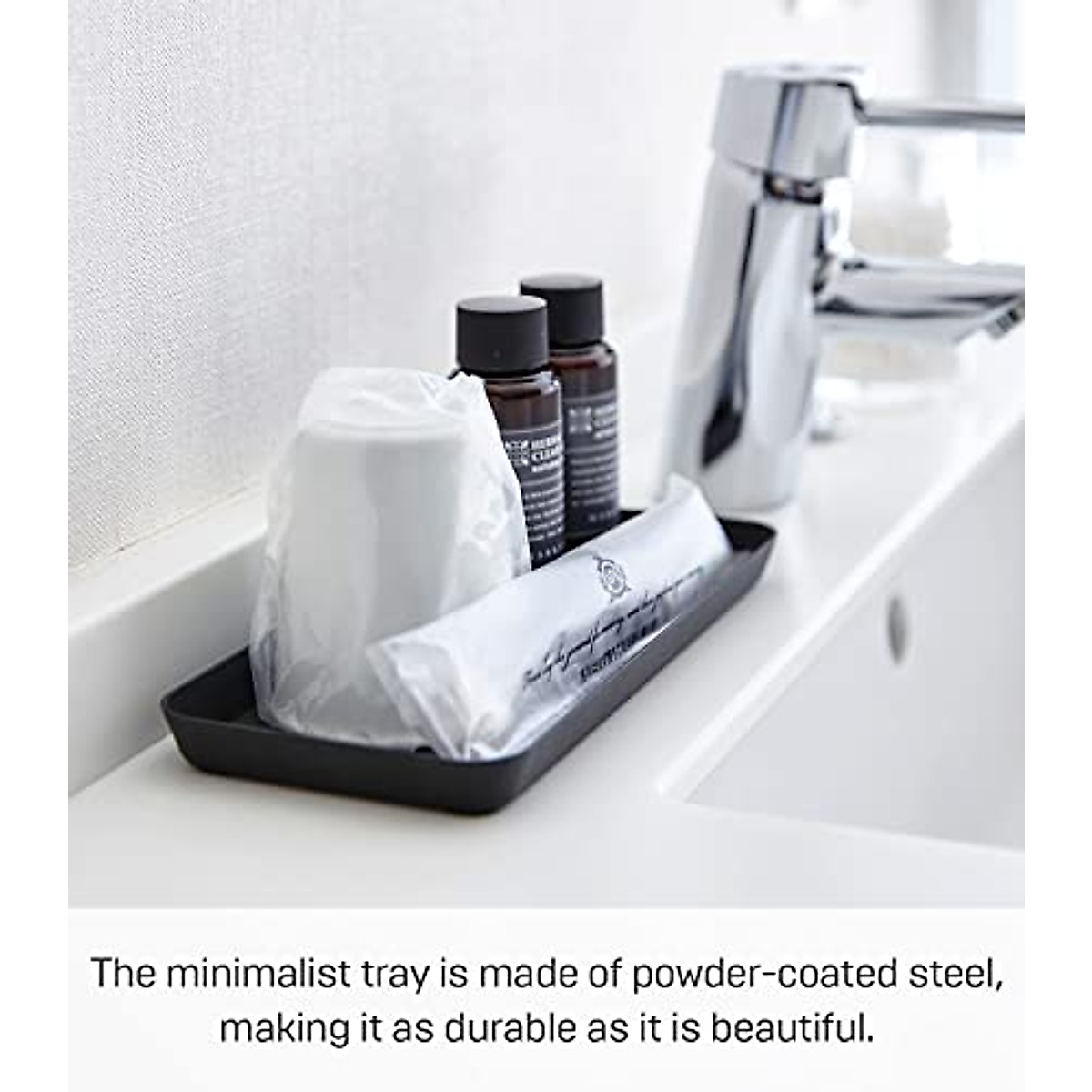 YAMAZAKI home Tower Amenity Tray L Black, Flat,3.5"L x 3.5"W x 1.6"H