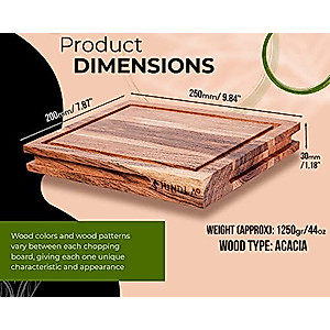 HINDLA Handmade Wooden Cutting Board – 2in1 Acacia Wood Chopping Board & Charcuterie Board Serving Tray – Functional Handmade Butcher Block Wood Cutting Board for Meat and Vegetables – Food Safe