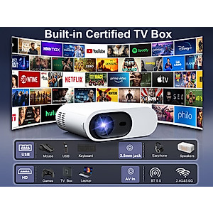 Auto Focus FHD 1080P/4K Smart Projector 700ANSI & 15000 lumens, BT5.0, Android 10 LED Home Movie Projectors, Built-in Certified TV Box Support 8000+ Apps, Compatible with Stick/iPhone/Laptop