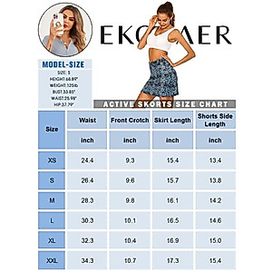 Ekouaer Golf Skirts for Women 16" Tennis Skort Athletic Skirt Inner Shorts Pocket Floral Pickleball Running Workout Sports Skorts,Blue Pattern X-Small