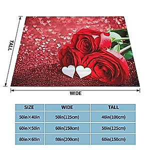 Flannel Throw 60"X50" Rose Flower Fleece Blanket Soft Comfy Pompom Fringe Blanket Throws for Outdoor and Indoor