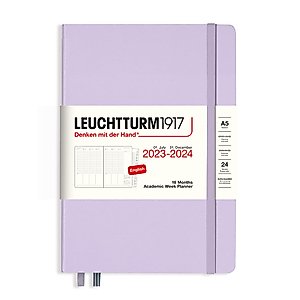LEUCHTTURM1917 - Academic Week Planner 18-month Hardcover Medium A5, Jul. 2023 - Dec. 2024, English, Hardcover, Lilac
