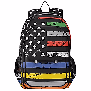 Glaphy American Flag Police Firefighter Backpack School Bag Lightweight Laptop Backpack Student Travel Daypack with Reflective Stripes