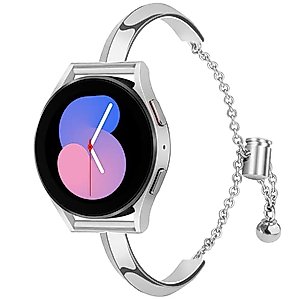 G-ficu Galaxy Watch 6/5/4 Band 20mm Metal Band for Samsung Galaxy Watch 4 5 6 Band 40mm 44mm, Women Slim Dressy Luxury Bangle Bracelet for Watch 5 40mm 44mm/Watch 5 Pro/Watch 4 Classic 42mm 46mm/Watch 6 Classic/Watch 3 41mm/Active 2-Silver