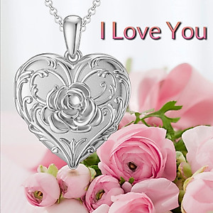 SOULMEET 18k White Gold Plated Silver Rose Locket Necklace That Holds 2 Pictures, 20" 10K White Gold Chain (Locket only)
