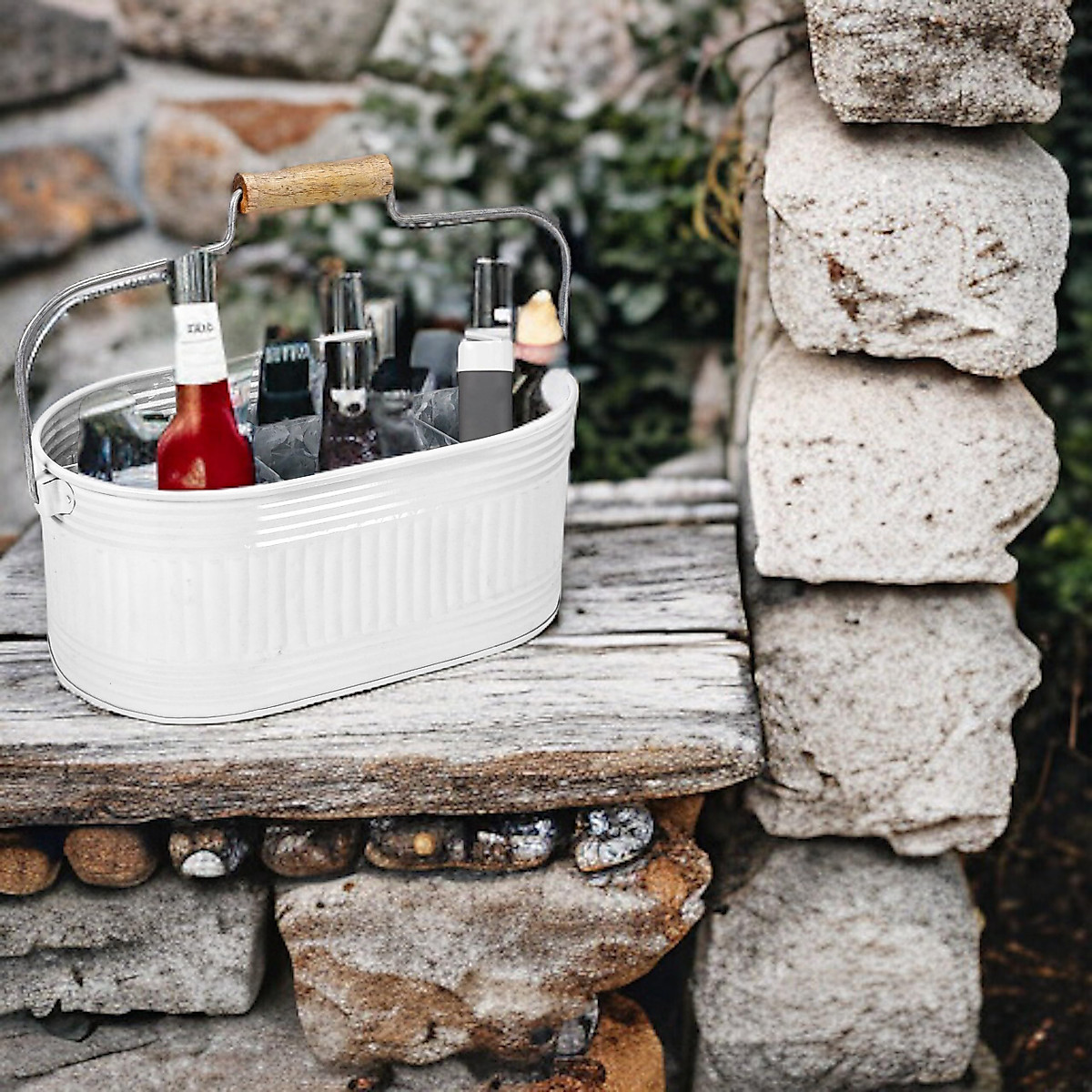 Utensil Caddy, Silverware Caddy Party, Silverware Caddy, Picnic Caddy, Flatware Caddy, Paper Plate Caddy, Galvanized Utensil Caddy, Metal Caddy, Outdoor Utensil Caddy - 13.5 Inches - Salt White/Grey