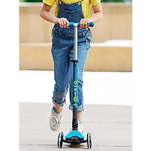 Micro Kickboard - Maxi Deluxe Foldable LED - Three Wheeled, Lean-to-Steer, Fold-to-Carry Swiss-Designed Micro Scooter for Kids with Motion-Activated Light-Up Wheels for Ages 5-12 (Petrol Green)