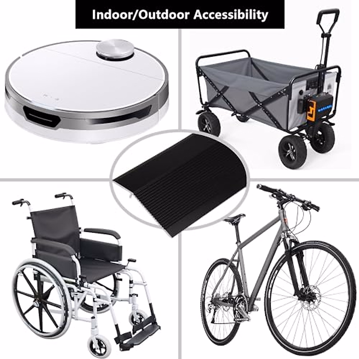 4 inch Floor Transition Strip, 36" Threshold Ramp, Aluminum Exterior Door Thresholds for Wheelchair Access Wood Tile Vinyl Flooring, Extra Wide Metal Entrance Door Edge Trim, Black,1Pack