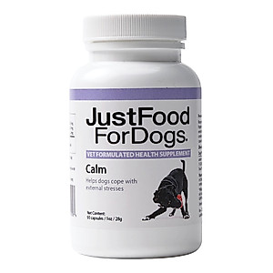 JustFoodForDogs Calm, Dog Calming Supplement for Stress, Anxiety, Travel, Thunderstorms, Hyperactivity, Fireworks - 90 Count