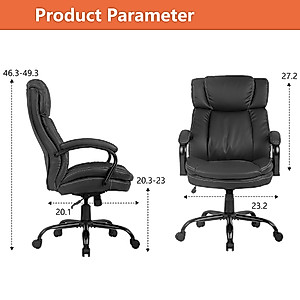 PayLessHere Big and Tall Office Chair 500lbs Desk Chair Wide Seat Ergonomic Pu Leather Executive Chair Adjustable Rolling Swivel Computer Chair with Lumbar Support Headrest for Heavy People, Black