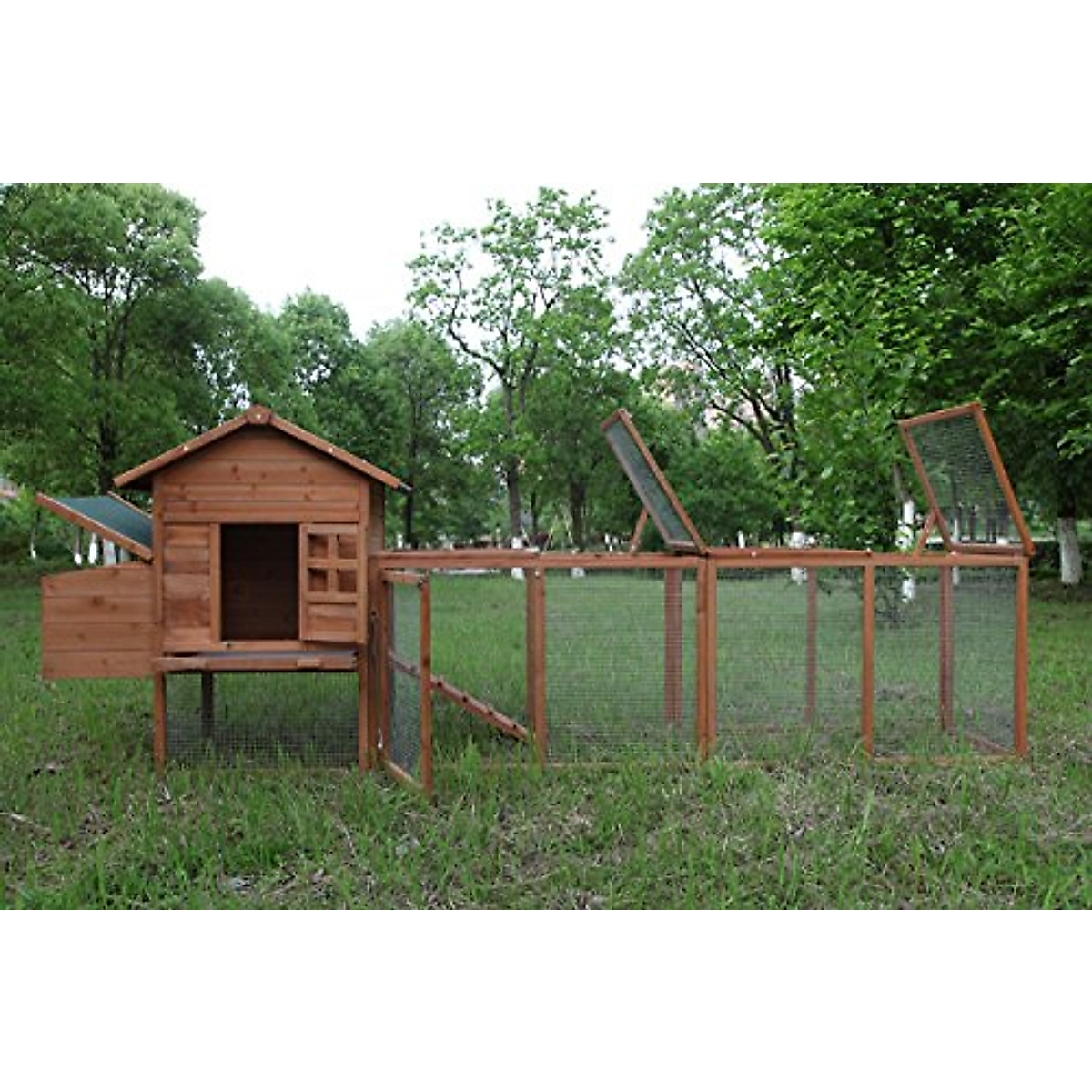 ECOLINEAR 120'' Chicken Coop w/Run Cage Outdoor Hen House for 2-6 Chickens Hutch Poultry Pet Wooden Coop Nest Box Garden Backyard