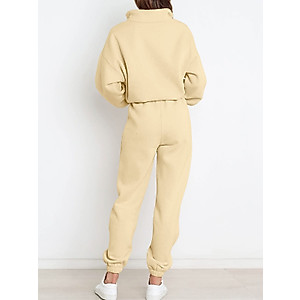 Prinbara Women 2 Piece Outfits Sweat Set 2024 Fall Oversized Sweatshirts Jogger Sweatpants Lounge Sets Tracksuit Khaki Small