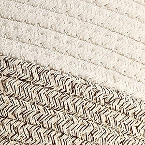 mDesign Casual Round Woven Cotton Rope Bathroom Basket with Tie Handles - Storage Organizer Set for Countertop, Floor, Closet or Vanity, Holds Toilet Paper, Towels, or Magazines, Set of 2, White/Brown