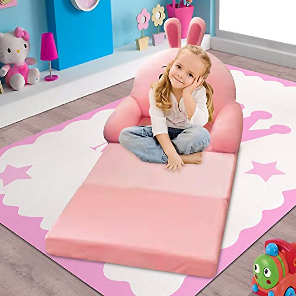 DOFIMATE 2 in 1 Pink Kids Toddler Couch Fold Out, Plush Kids Chair for Girls Toddlers Sofa Personalized Baby Couch Flip Open Mini Couch Baby Sofa Bed Chair for Toddlers Girls 0-3