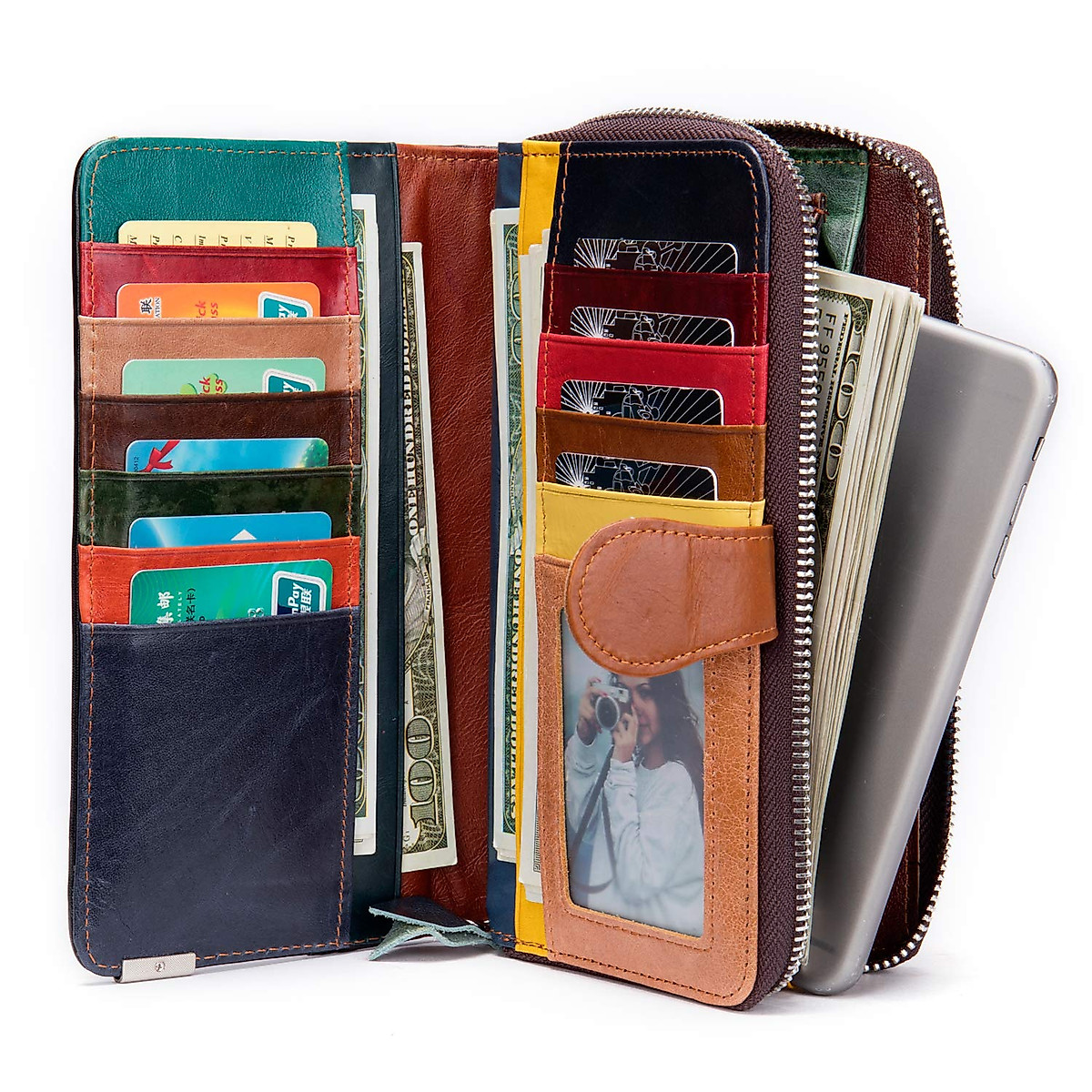 MASIWEI Women's Elegant Wallet RFID Blocking Phone Clutch Wallets Large Capacity Credit Card Holder Multicolor and Zip Around