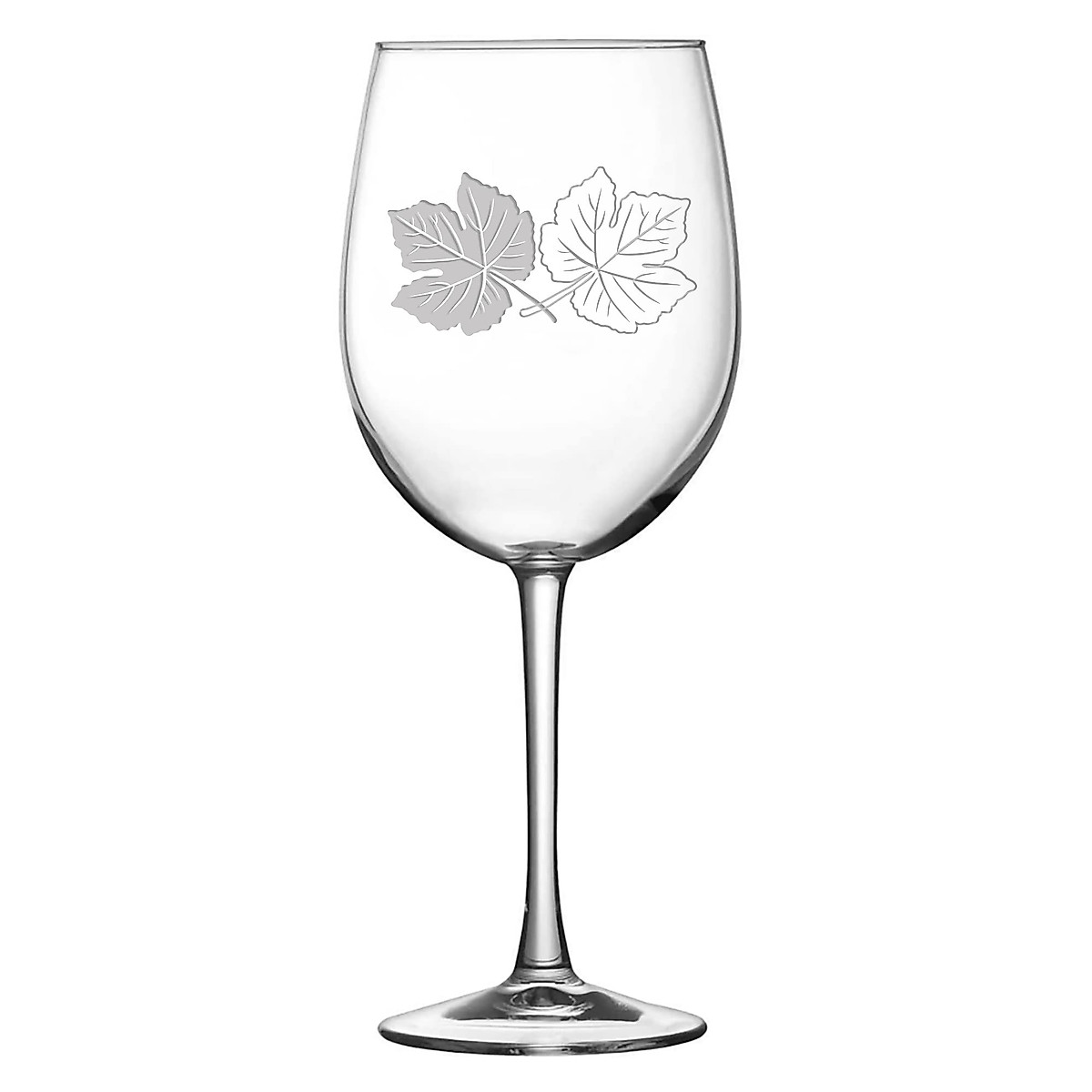 Integrity Bottles, Couple of Grape Leaves, Stemmed Wine Glass, Handmade, Handblown, Hand Etched Gifts, Sand Carved, 16oz