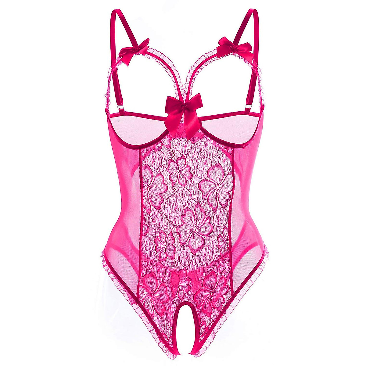 Women Sexy Teddy Lingerie One Piece Lace Babydoll Bodysuit Nightie Plus Size S-3XL (XXX-Large, Rose Red)