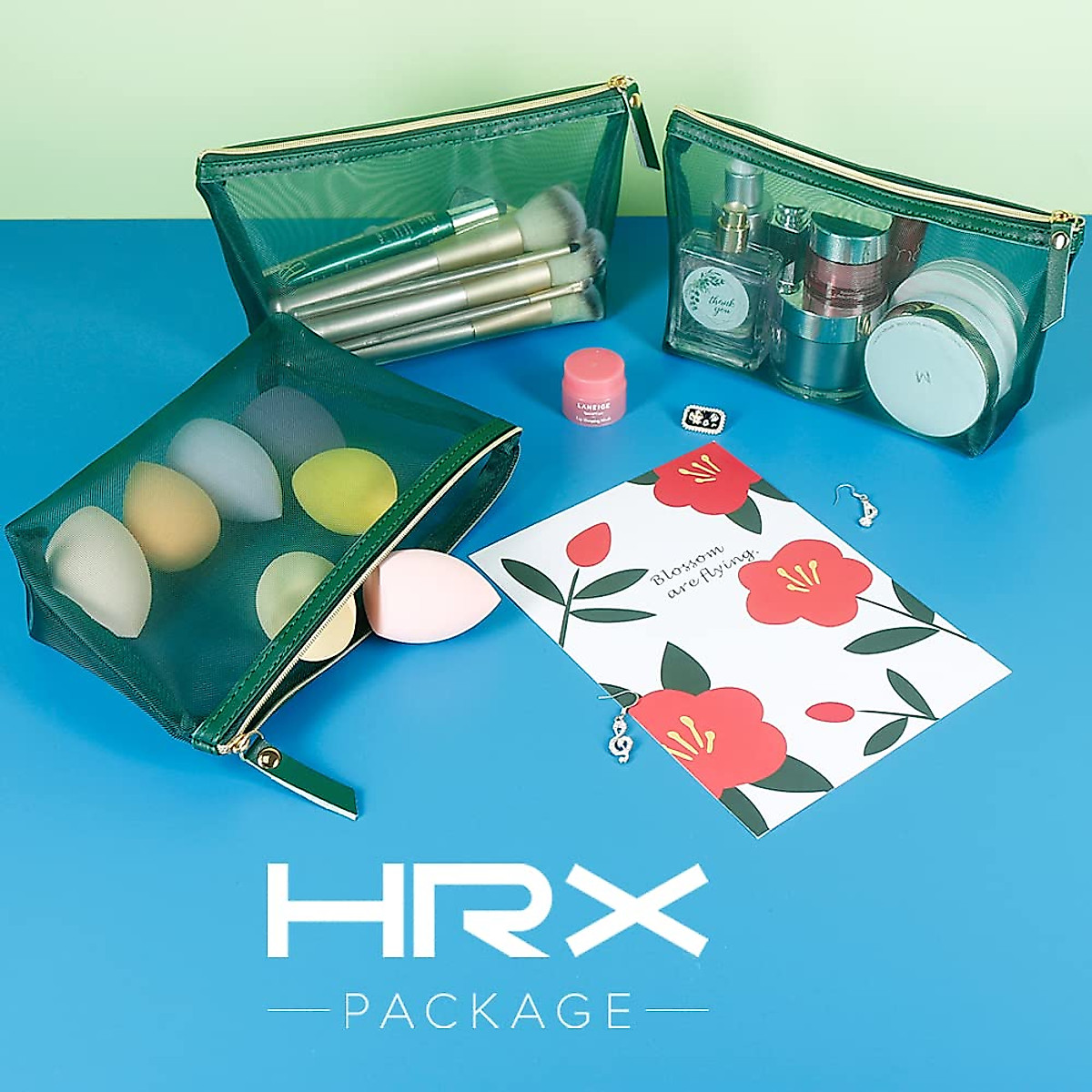 HRX Package Mesh Makeup Bag, 3pcs Travel Cosmetic Pouches with Zipper Toiletry Organizer Case for Purse Diaper Bag Tote Bag