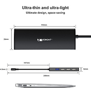 USB Hub,VEMONT 4-Port USB Data Hub with 3 Ports USB 2.0 HUB, 1port USB 3.0 HUB,Ultra Slim Portable High-Speed USB Splitter Applicable for PC Laptop, Desktop, Notebook, MacBook and More