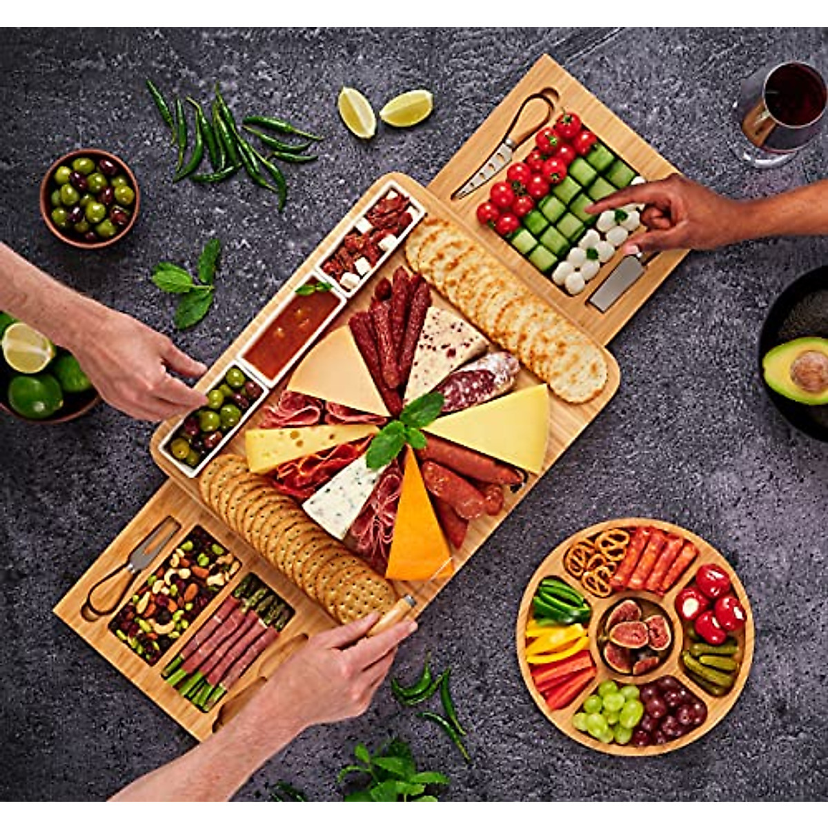 Stedware Cheese Board Set, Charcuterie Board & Knife Set with Cheese Tray, Large Bamboo Platter for Cheese & Meat - Gift for Women, Couples Wedding Anniversary, Housewarming