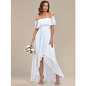 Ever-Pretty Women's Off Shoulder Ruffle Sleeve High Low A Line Chiffon White Bridesmaid Dress White US18