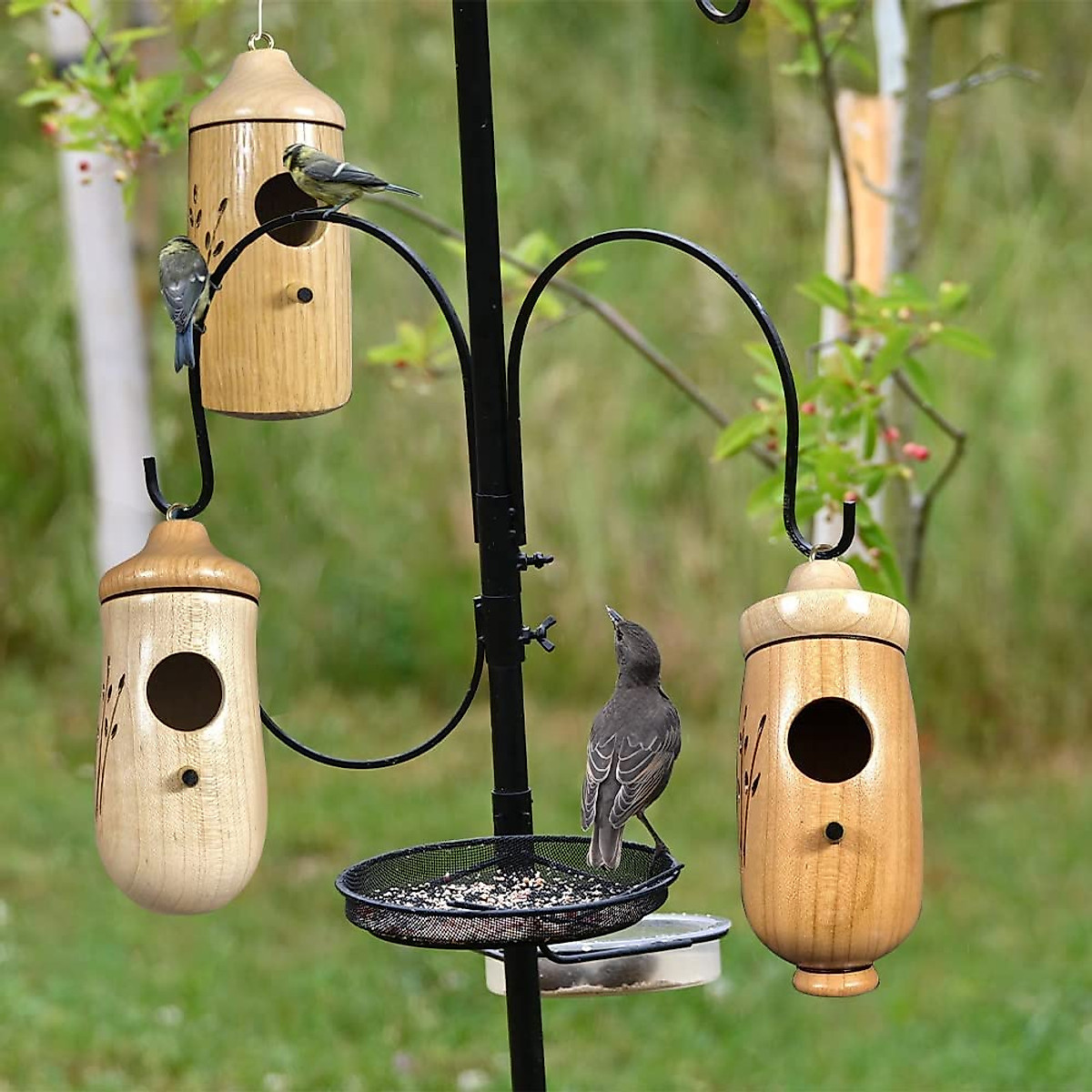 BOMEIQEE Hummingbird House, 4.5 Inches Mini Bird House, Wooden Hummingbird Swing Nest for Outside Hanging, Pet Cottage for Wren Swallow Sparrow Hummingbird Finch Houses (3PCS)