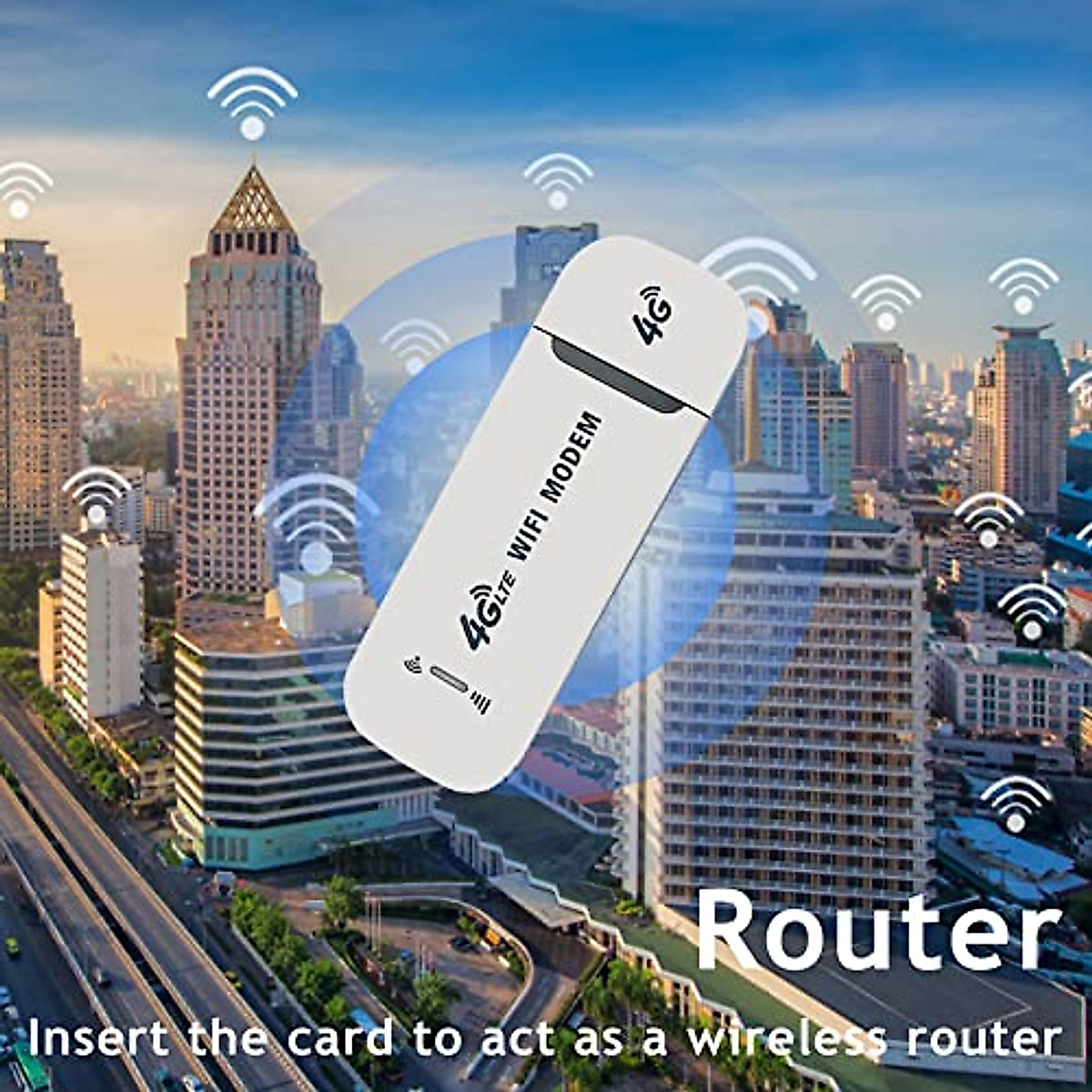 AZURAOKEY 4G LTE Wireless USB Dongle 150Mbps Modem Stick WiFi Adapter 4G Card Router with SIM Card Slot Car Hotspot Pocket Mobile WiFi (White)