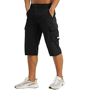 MAGCOMSEN Athletic Shorts for Men with Pockets 3/4 Casual Cargo Shorts Running Shorts Cropped Pants Hiking Fishing Shorts for Men Black