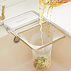 Sink Hanging Drain Basket Stainless Steel Corner Sink Strainer Basket Holder with 50 Pcs Filter Mesh Strainer Kitchen Sink Food Catcher for Kitchen Leftover