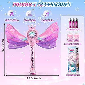 Britik Bubble Wands for Kids Girls - LED Light & Music Bubble Machine: 3 AA Batteries & 2 Bubble Solutions, Outdoor Party Birthday Toys for Toddlers, Gift for 3 4 5 6 7 8 Year Old Girls