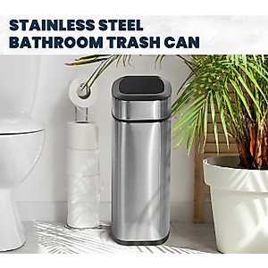 Alpine Industries 40 L / 10.5 Gal Stainless Steel Slim Open Trash Can - Compact Garbage Bin - Wide Access Top Slender Durable Receptacle with Sturdy Plastic Liner