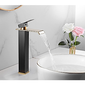 Bathroom Vessel Faucet Black Gold Waterfall One Hole Bowl Sink Faucet Bathroom Faucets Tall Single Handle Bath Vanity Lavatory Deck Mount Supply Lines Hose Commercial