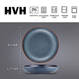 HVH 9.2 inch Large Pasta Bowls Set of 4, 40oz Big Salad Bowl Set of 4, Ceramic Plates Set, Shallow Bowls, Ceramic Bowls Set Microwave and Dishwasher Safe, Farmhouse Style (Black)