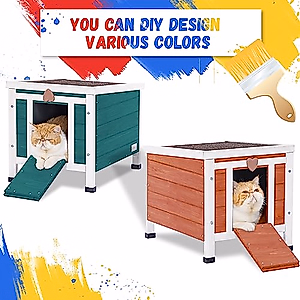 Petsfit Outdoor Cat House, Higher Feet to Against Rain, Snow and Moisture, Cat Houses for Outdoor Cats, Rabbit Hutch with Openable Roof