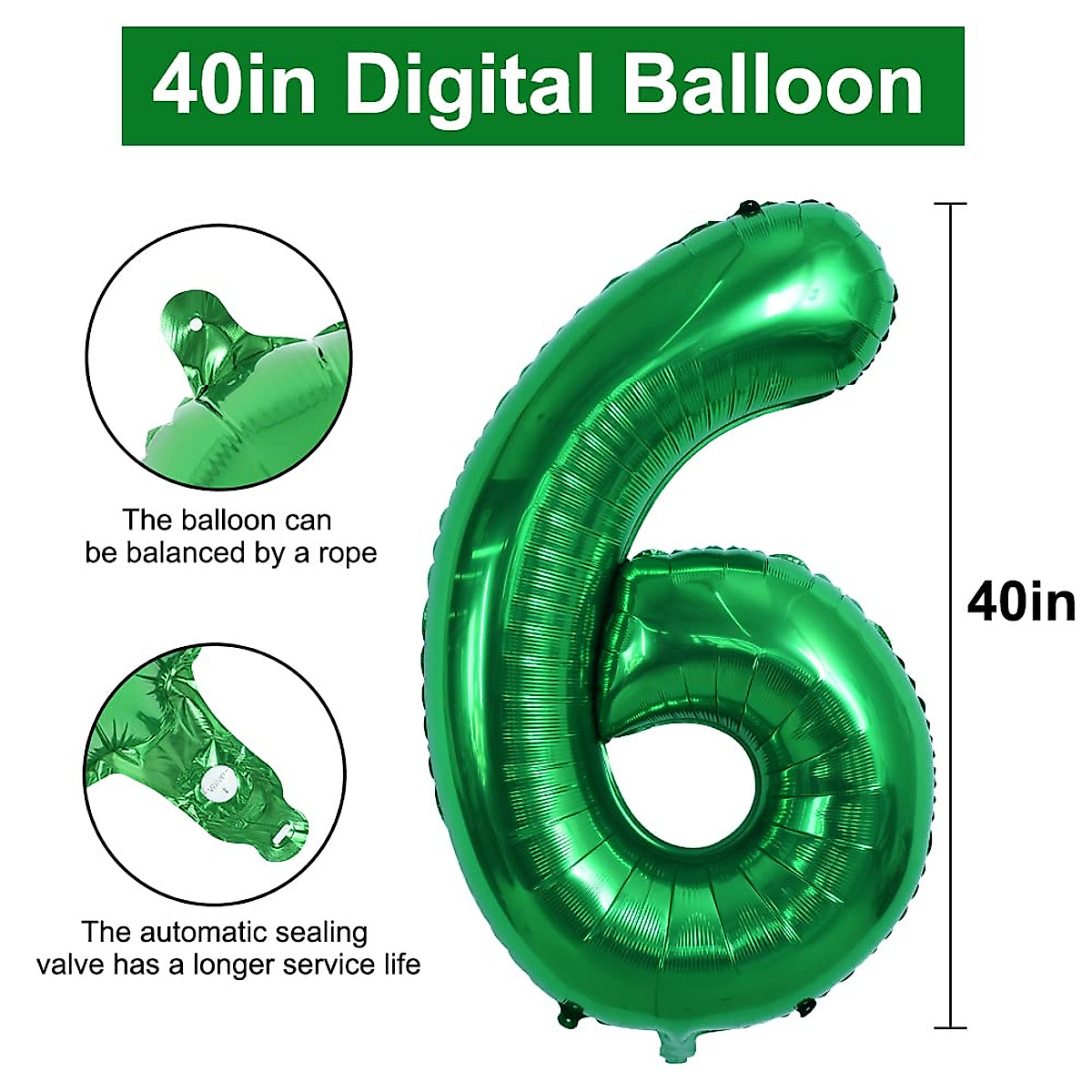 TONIFUL 40 Inch Dark Green Large Numbers Balloon 0-9 Birthday Party Decorations,Foil Mylar Big Number 6 Balloon Digital 6 for Birthday Party,Wedding, Bridal Shower Engagement Photo Shoot, Anniversary