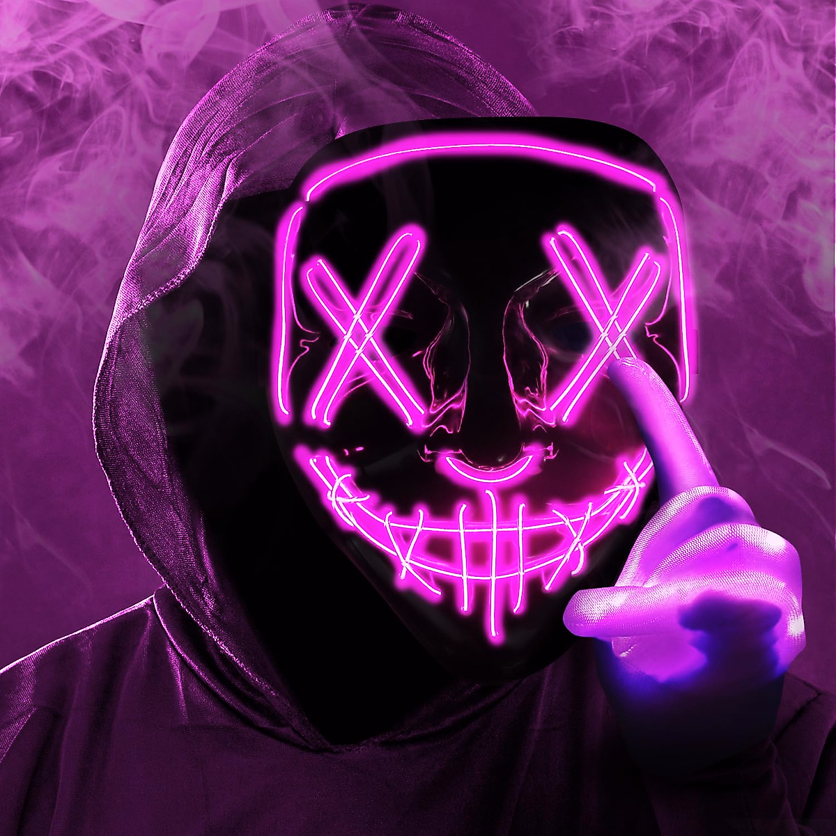 OWill Halloween Mask Set,LED Purge Mask with Gloves,3 Modes Light Up Creepy Mask,Halloween Costumes Cool Mask for Men Women Kids（Purple）