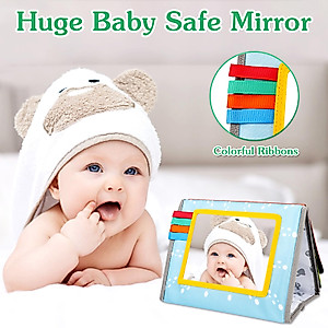 Aboosam Tummy Time Mirror Baby Toys 0-6 Months - Infant Toys Black and White High Contrast Baby Crinkle Toys 0-3 Months with Teether - Montessori Newborn Brain Development Sensory Toys for Babies