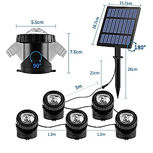 T-SUN Solar Pond Lights, 5 Headlamp RGB LED Spotlights Color Changing Submersible Fountain Lights, Underwater Solar Fish Tank Light Adjustable Lighting Angle for Garden Fountain, Pond, Pool Decoration