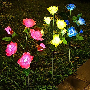 Aolyty Solar Garden Lights Outdoor, Solar Powered Stake Flower Light, IP65 Waterproof Solar Decorative Rose Flowers Lights for Patio Pathway Yard Lawn Decor (Yellow, 6 Rose)