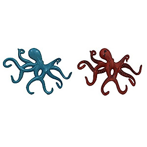 Swimming Octopus Key Hook Antique Look/Distress Blue/Vintage Hook/Sea Theme Hook/Coastal Hook and Swimming Octopus Key Hook Antique Look/Distress Red/Vintage Hook/Sea Theme Hook/Coastal Hook