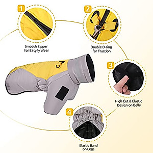 ASENKU Windproof Dog Winter Coat, Splicing Dog Coat Waterproof Dog Snow Jacket, Reflective Dog Vest Harness Cold Weather Dog Clothes Pet Apparel for Medium Large Dogs