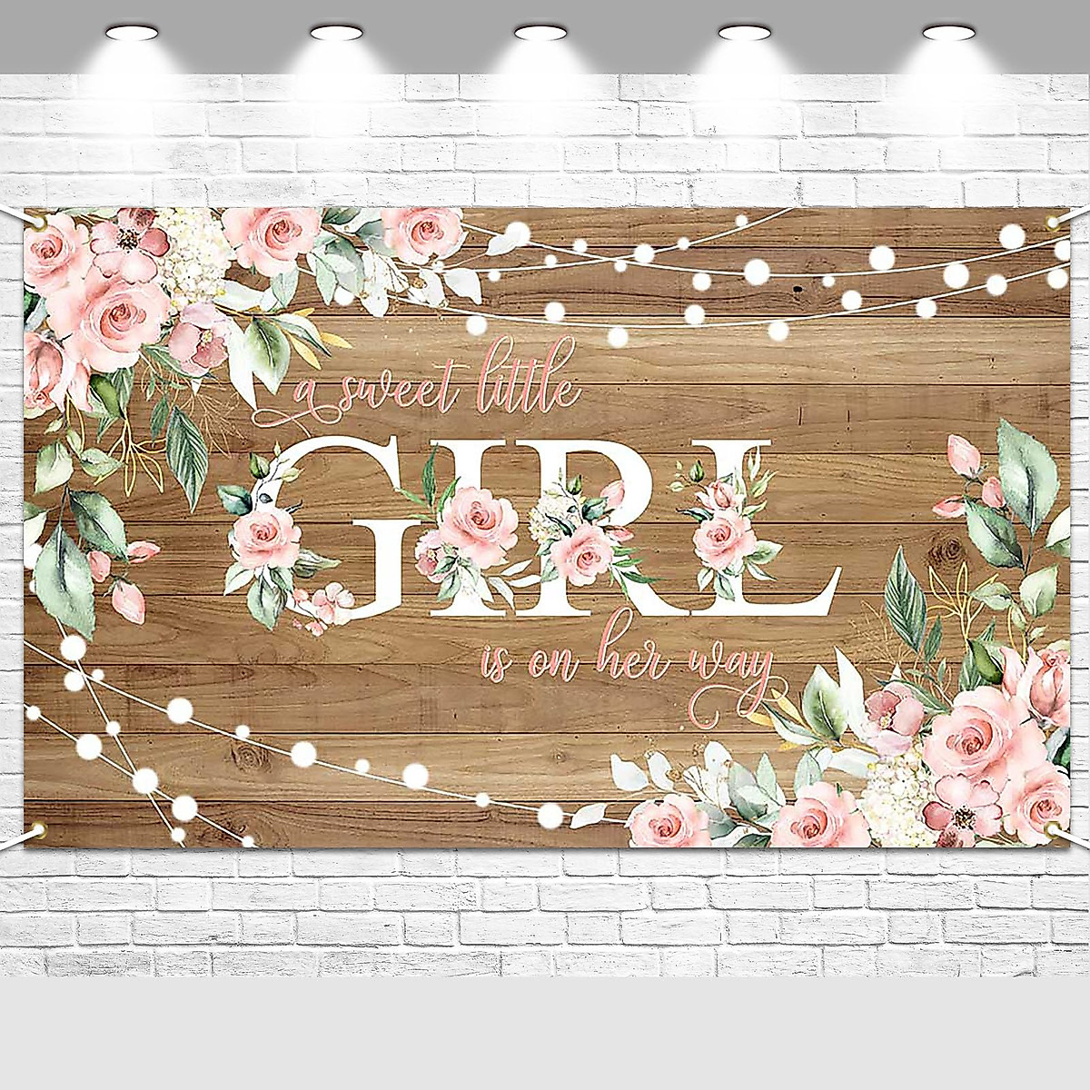 Avezano Rustic Girl Baby Shower Banner A Sweet Little Girl is on Her Way Baby Shower Party Decorations Pink Floral Girl Banner Photo Booth Studio Props 70.8 x 43.3 inch