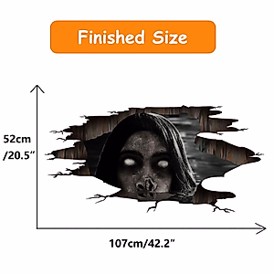 3D Halloween Wall Floor Decals, Scary Blind Woman from Ground Crack Realistic Halloween Stickers Cling, Removable Floor Art for Bedroom Living Room Bar Pub Party Supplier