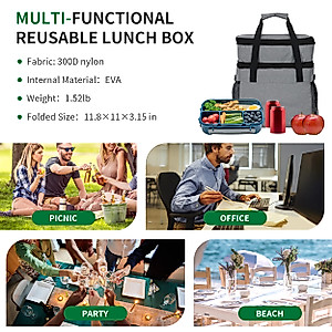 45 Can Cooler Bag for Men Women,32L Large Expandable Double Deck Insulated Lunch Box,Leakproof Reusable Cooler Lunch Bag,Suit for Camping/Picnic/Road Trips,Grey