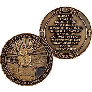 Easter Resurrection Coin, He is Risen, Bulk Pack of 3, Handout for Church Service, Christ is Alive & Empty Tomb, Jesus Son of God Challenge Coin, Religious Antique Gold-Color Plated Prayer Token Gift
