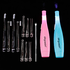 Airgoesin 2 Lighted Tonsil Stone Remove Tool, 10 Tips, Tonsillolith Pick + Case Oral Clean Longer Attachment