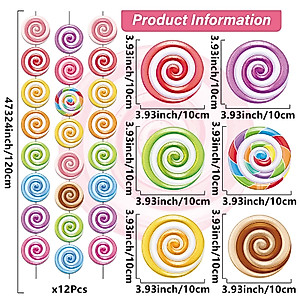 12pcs Candyland Party Decorations Banners Candy Hanging Swirl Candyland Birthday Garland Kit Lollipop Paper Cutouts for Candyland Theme Birthday Baby Shower Party Favor Indoor Home Office Decor
