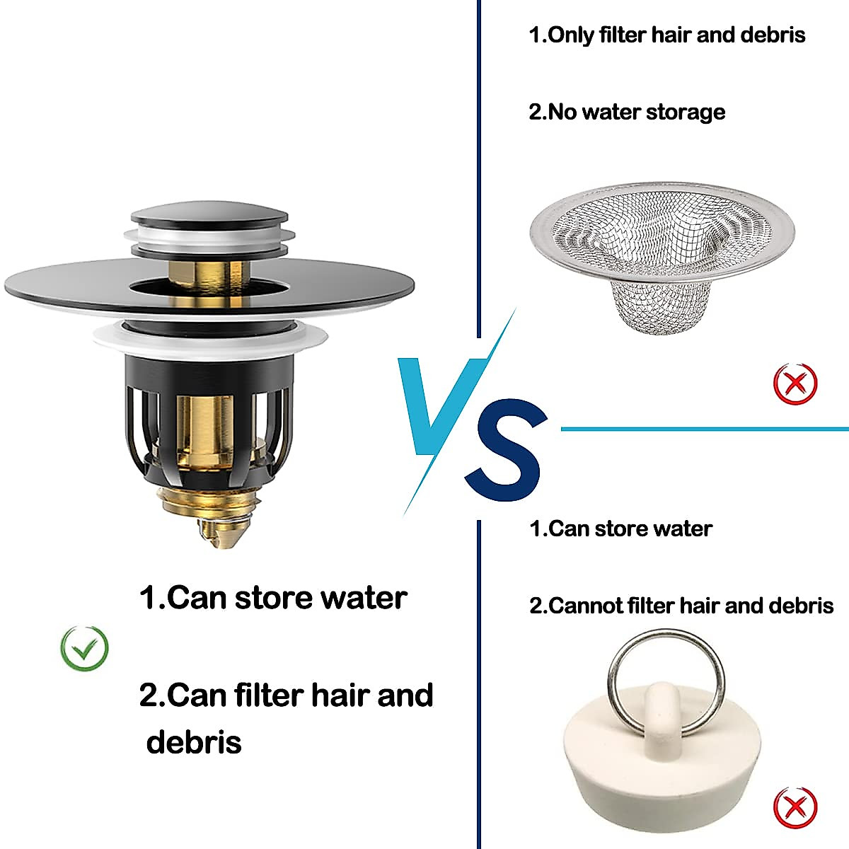 MUAIOLAUS Universal Bathroom Sink Stopper, Pop Up Sink Stopper with Basket Hair Catcher, Anti Clogging Sink Drain Filter for 1.06"-1.65" Drain Holes