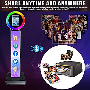 ZLPOWER Portable Photo Booth Shell Stand Stand for IPad 10.2" Printer Stand Selfie Customized Logo Photobooth with Round Adjustable RGB LED Light Ring for Events Christmas Wedding - Black